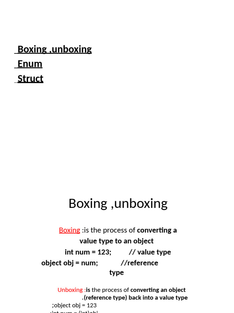 Relationship, Compostion, Boxing, Enum, Struct | PDF