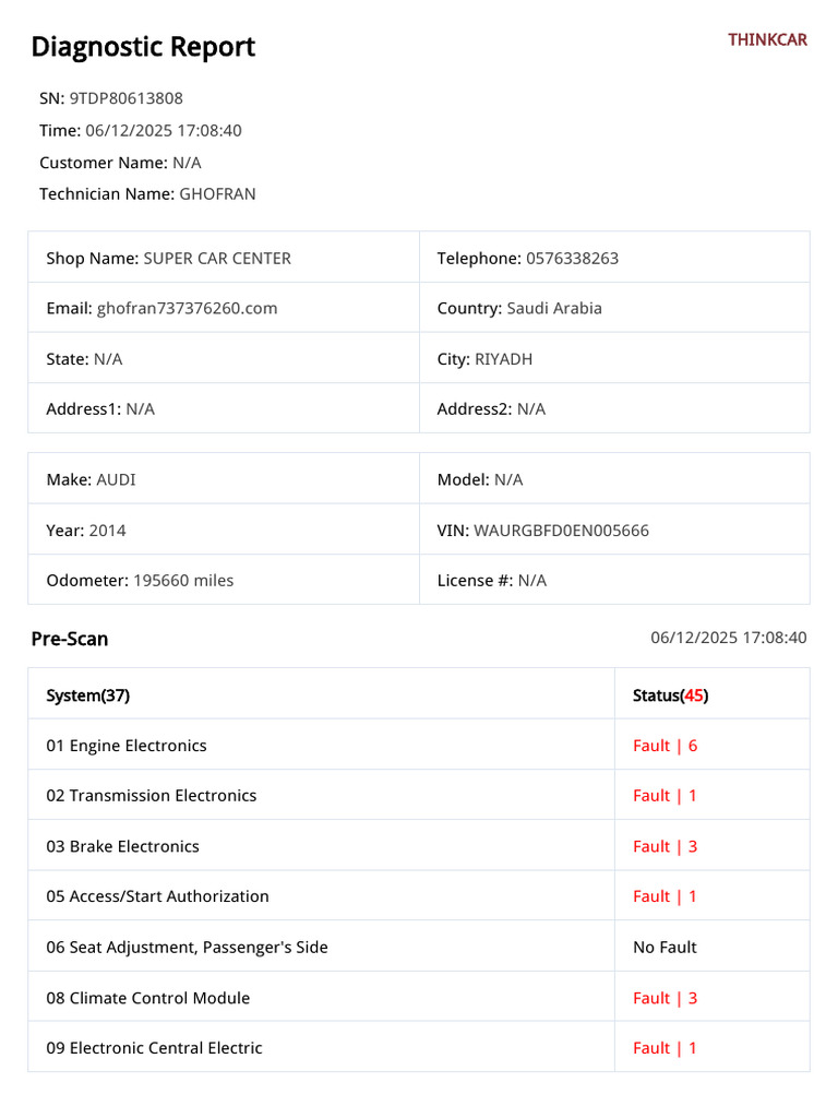 Audi Diagnostic Fault Codes Report | PDF | Airbag | Passivity (Engineering)