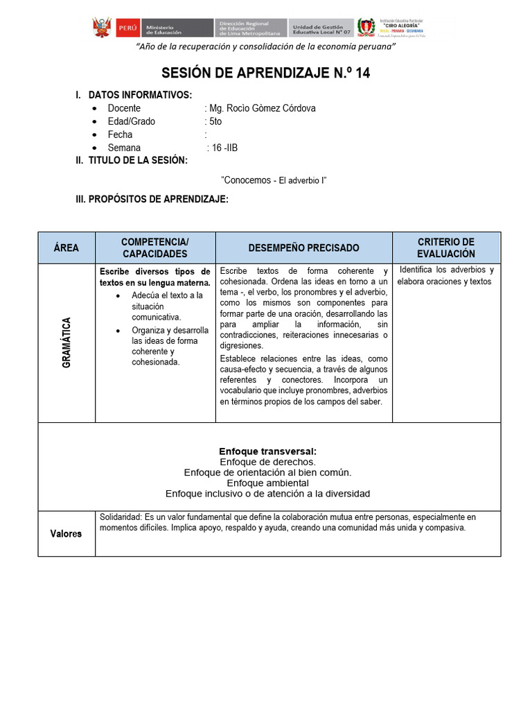 Gramàtica s14 - 16 Iib Pm5 2025 ("El Adverbio I") | PDF | Aprendizaje | Comunicación humana