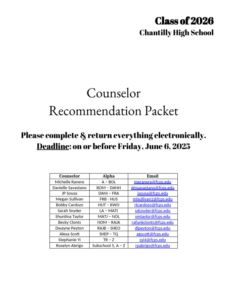 2026 Counselor Rec Packet | PDF