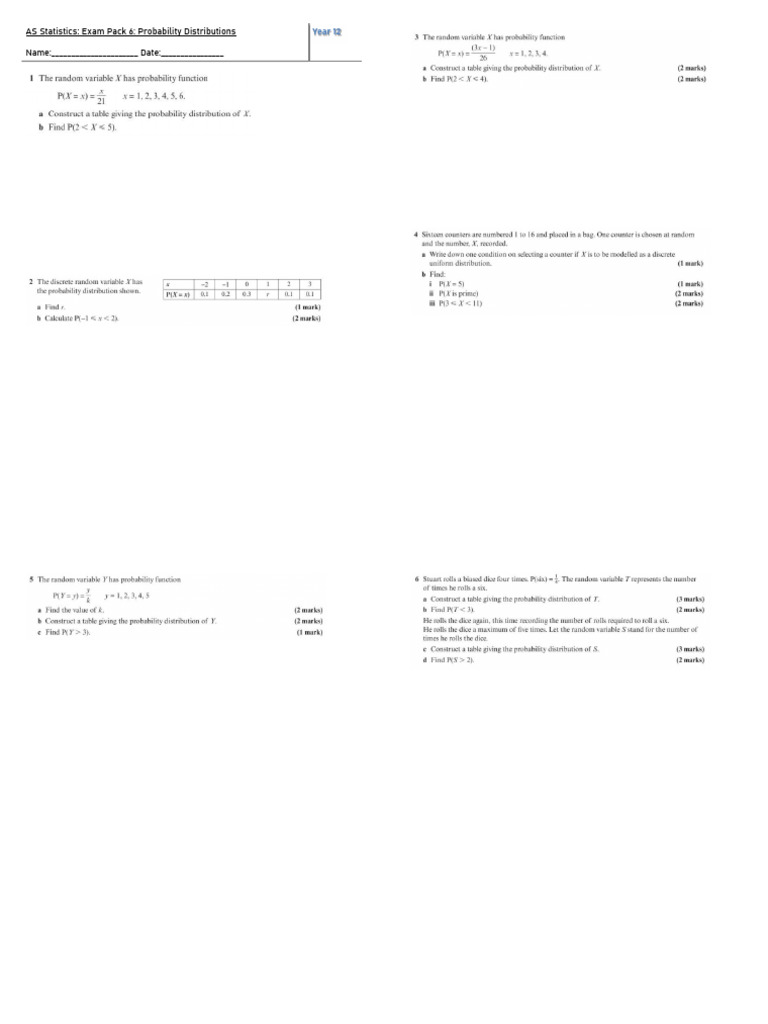 Probability Distributions Exam Pack | PDF | Probability Distribution ...