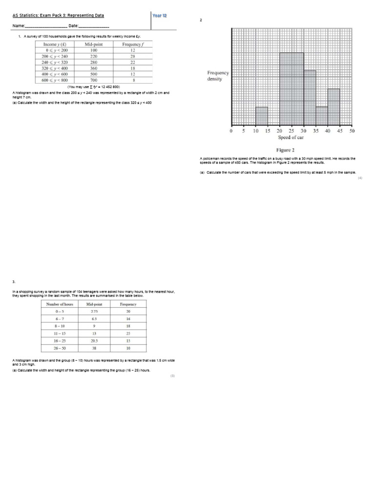 Data Representation Exam Pack for Year 12 | PDF | Statistics