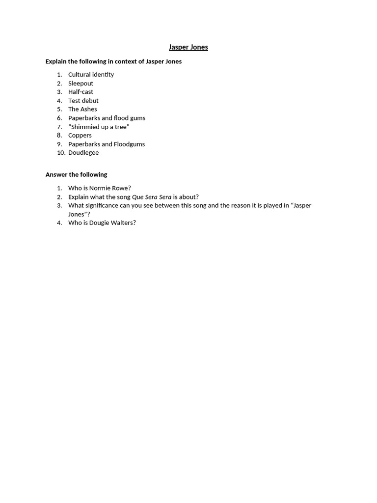 Jasper Jones Sample Study Questions | PDF