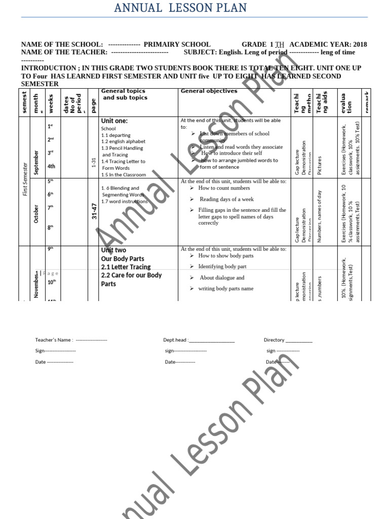 English Grade 1th Annual Lesson | PDF | Education Theory | Pedagogy