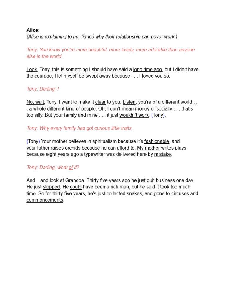 Alice YCTIWY Monologue | PDF
