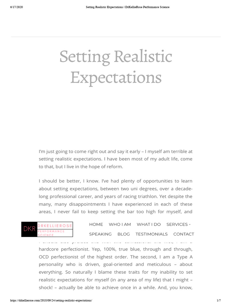 Setting Realistic Expectations - DrKellieRose Performance Science | PDF ...