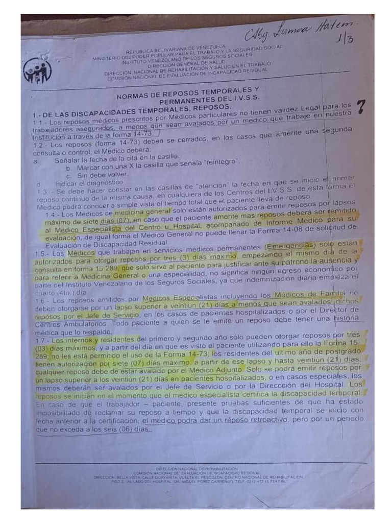 Normas de Reposos Temporales y Permanentes Del Ivsss | PDF