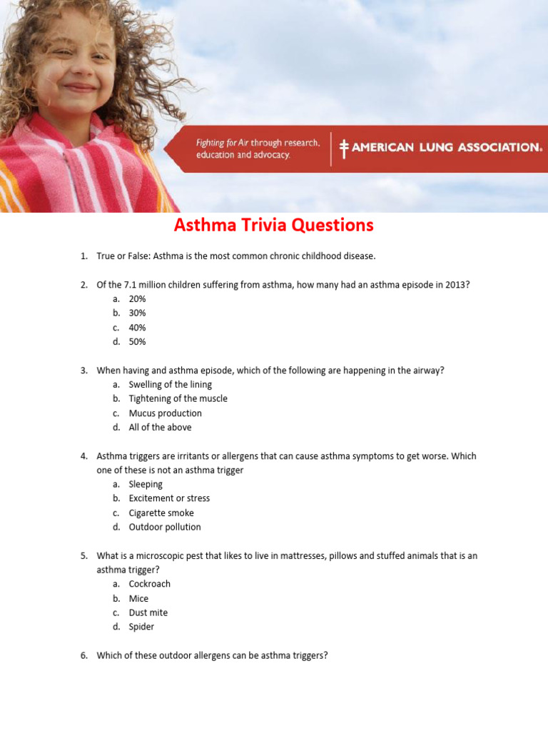 Asthma Trivia Quiz Questions and Answers | PDF | Asthma | Respiratory ...