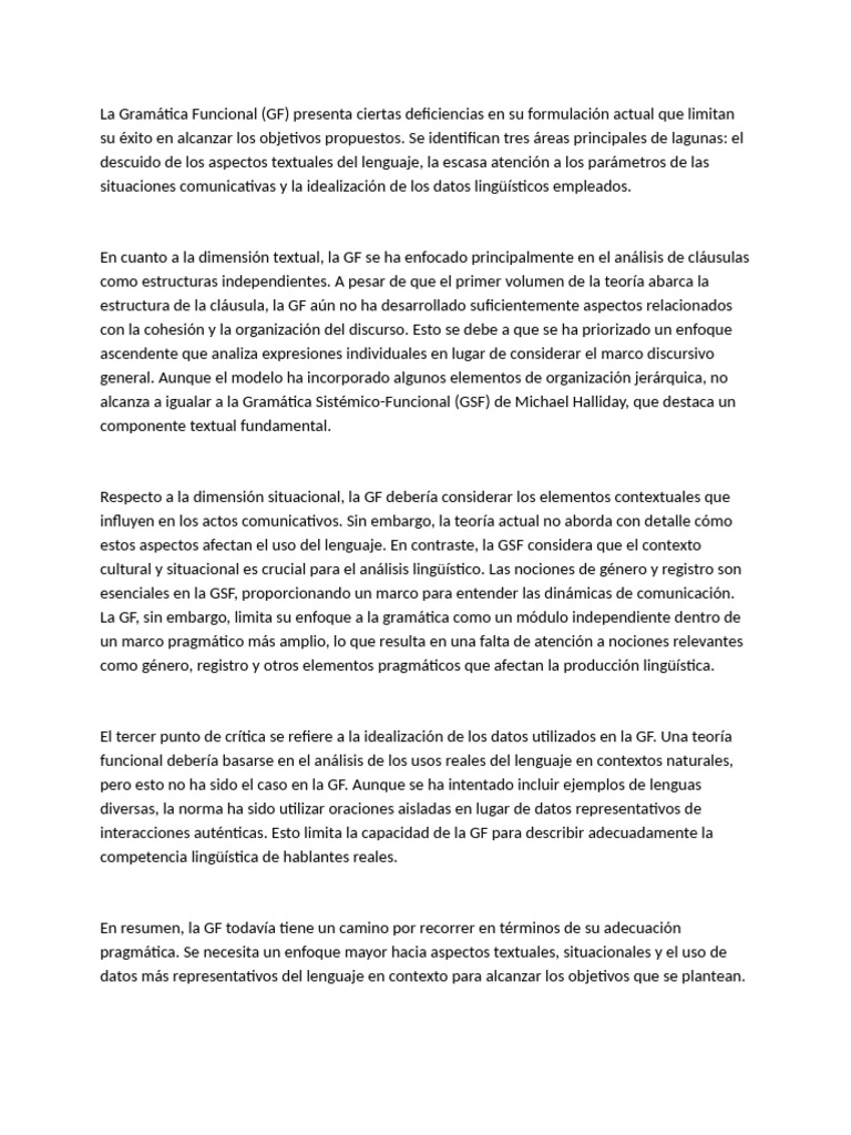 La Gramática Funcional | PDF | Lingüística | Oración (Lingüística)