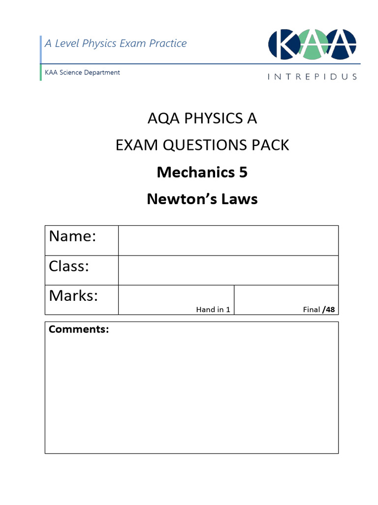 Mechanics 5 - Newtons Laws - 48 Marks | PDF | Force | Drag (Physics)