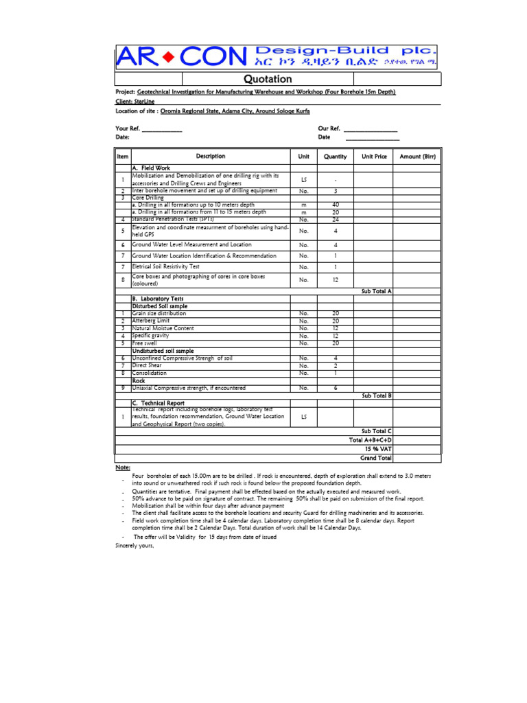 BoQ For Geotechnical Investigation | PDF | Earth Sciences | Civil ...