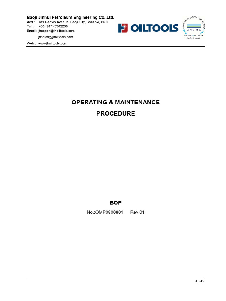 Operating & Maintenance Bop | PDF | Pump | Screw
