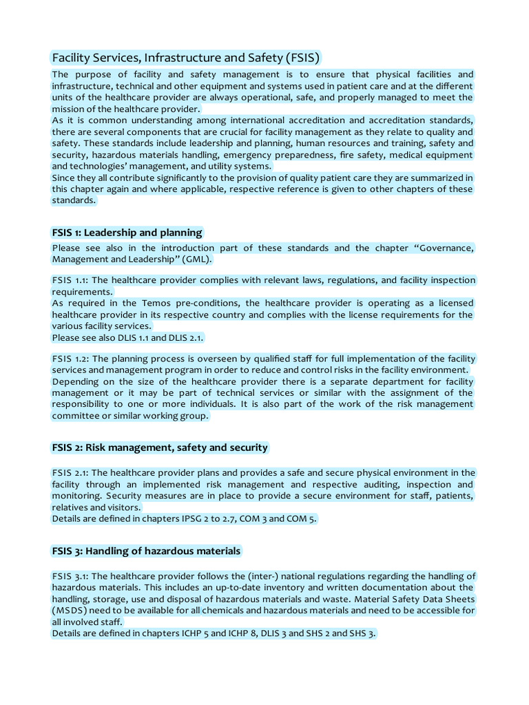Facility Services, Infrastructure and Safety Standard | PDF | Health ...