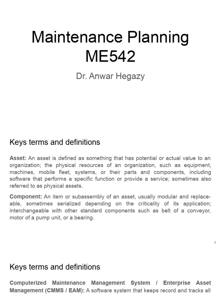 Lec2 MaintenancePlanning | PDF | Reliability Engineering | Systems Engineering