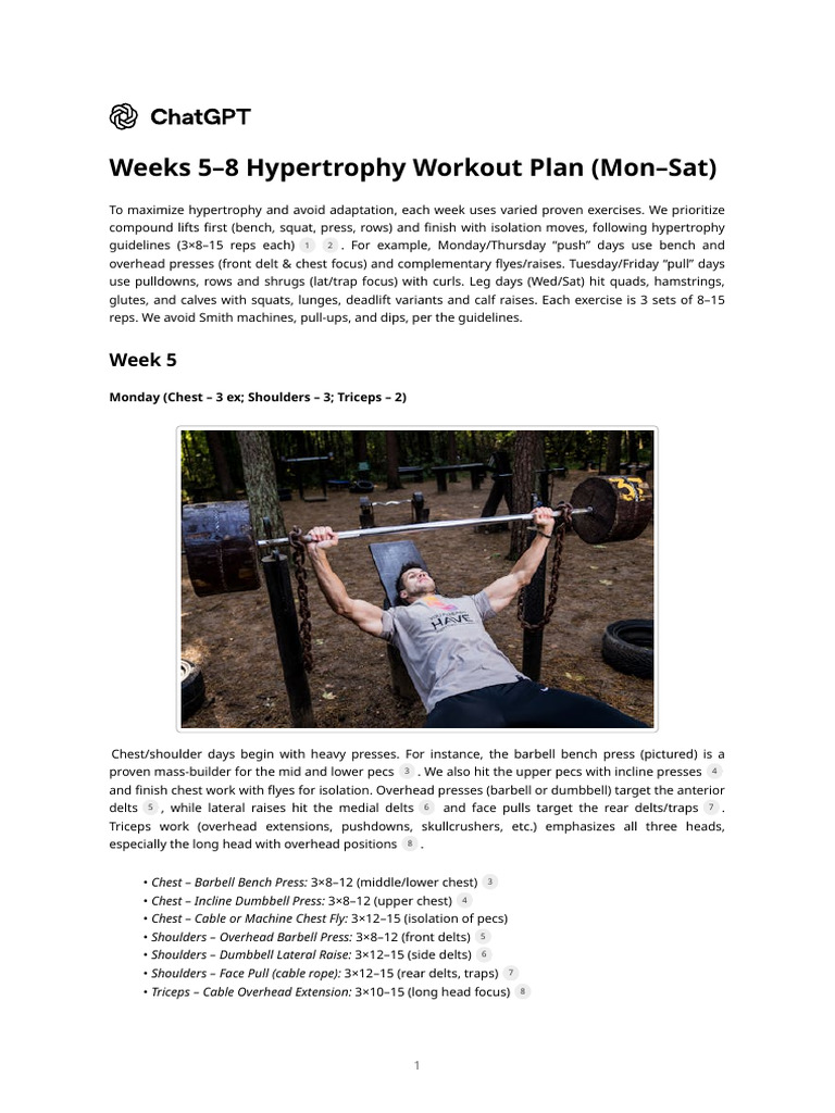 8-Week Hypertrophy Workout Plan | PDF | Strength Training | Limbs (Anatomy)
