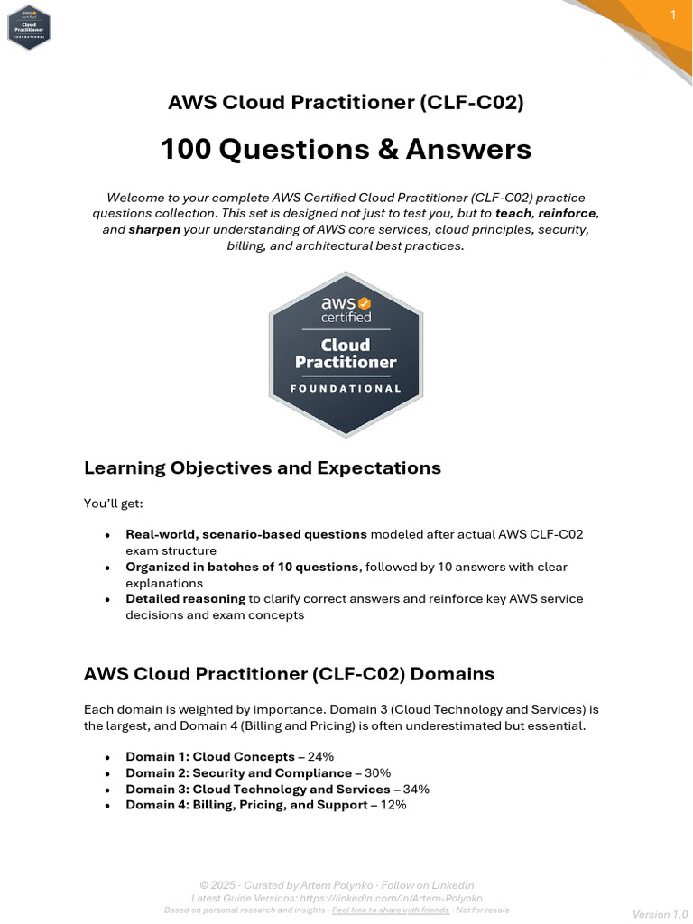 AWS Cloud Practitioner (CLF-C02) | PDF | Amazon Web Services | Information Technology Management