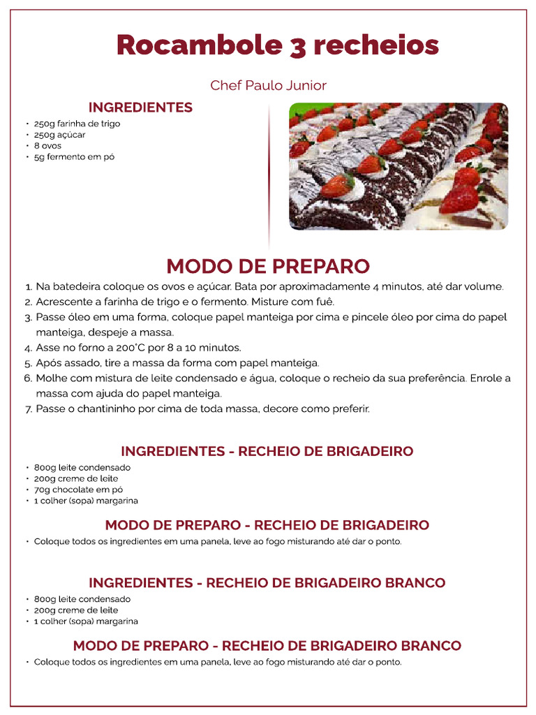 Rocambole 3 Recheios | PDF | Creme (gastronomia) | Sobremesas