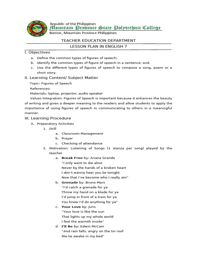 Figures of Speech (Lesson Plan) | PDF | Human Communication | Learning