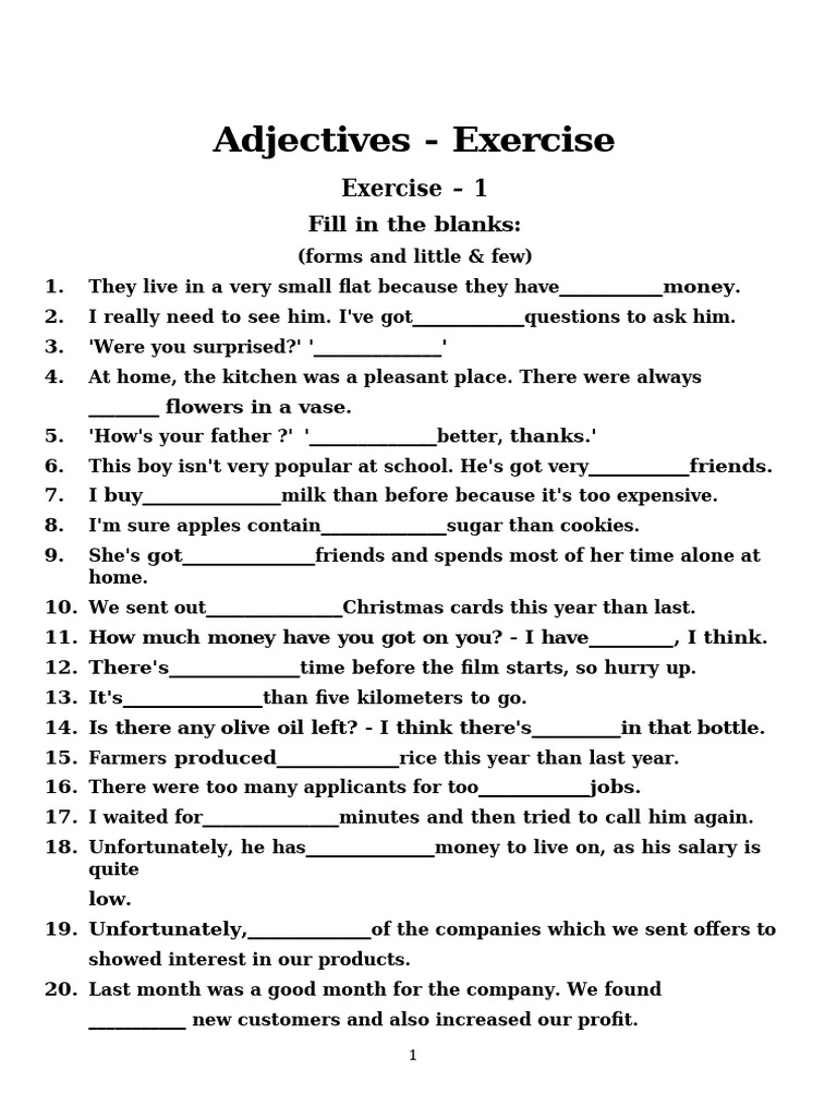Adjective Usage Exercises and Errors | PDF