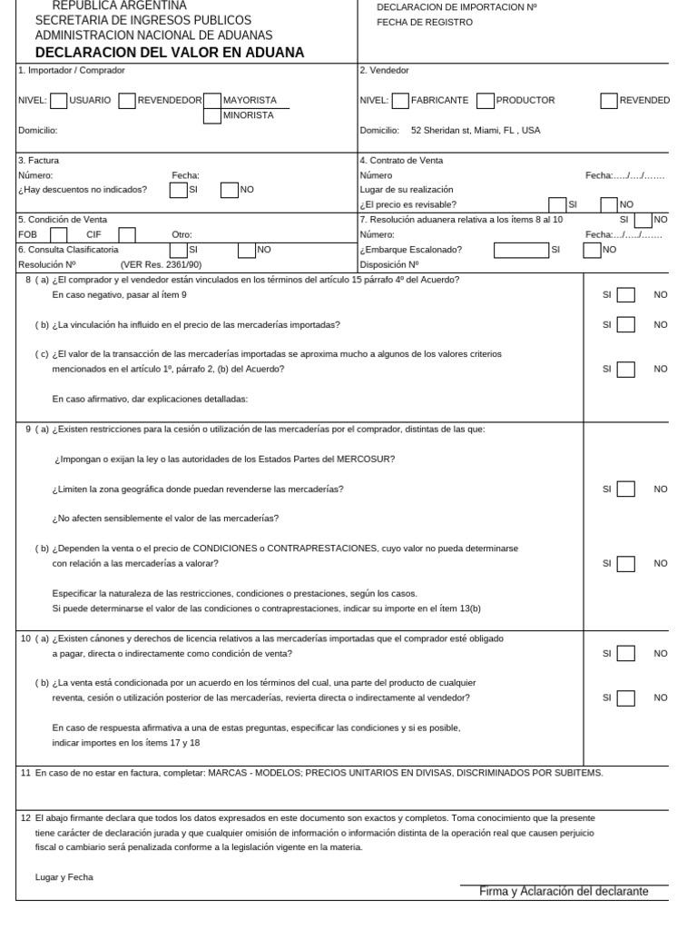 Declaración de Importación Argentina | PDF | Precios | aduana
