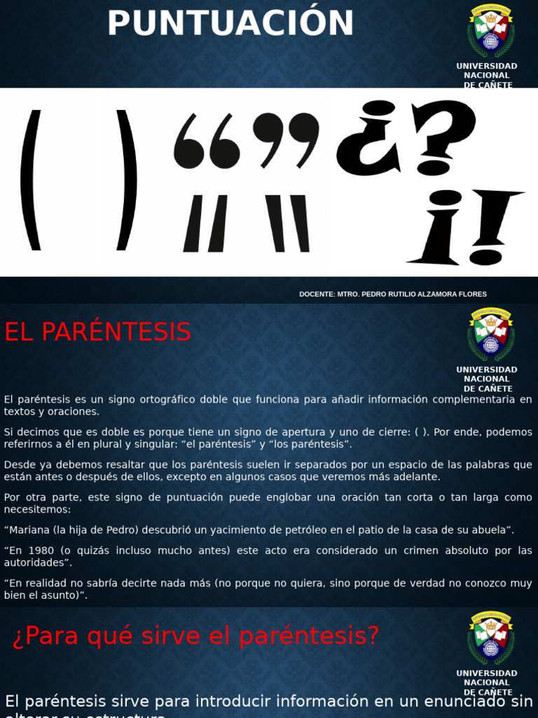 Signos de Puntuación Los Paréntesis, Comillas, Signos de Interrogación ...