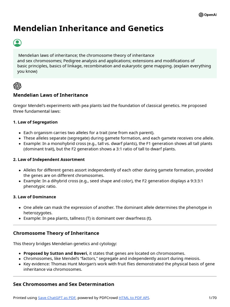 Mendelian Inheritance and Genetics | PDF | Dominance (Genetics) | Genetic Linkage