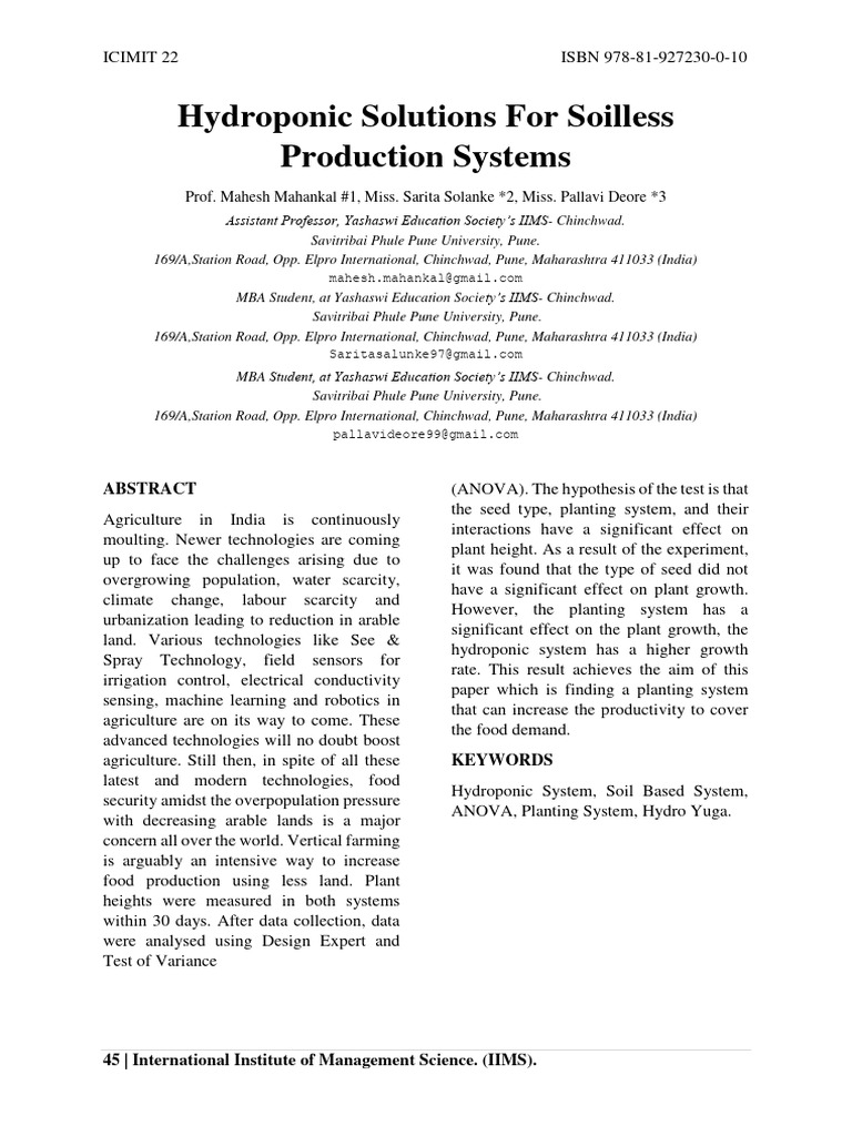 Hydroponic Solutions For Soilless Produc | PDF | Hydroponics | Horticulture