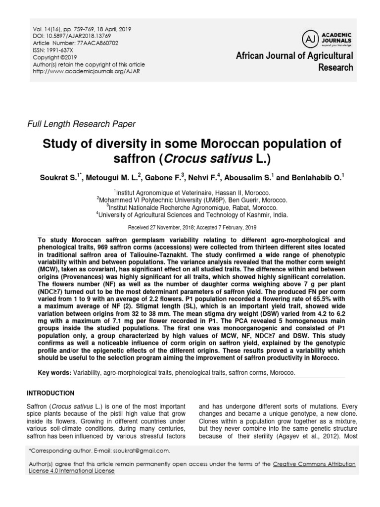 Study of Diversity in Some Moroccan Popu | PDF | Genetics | Biology