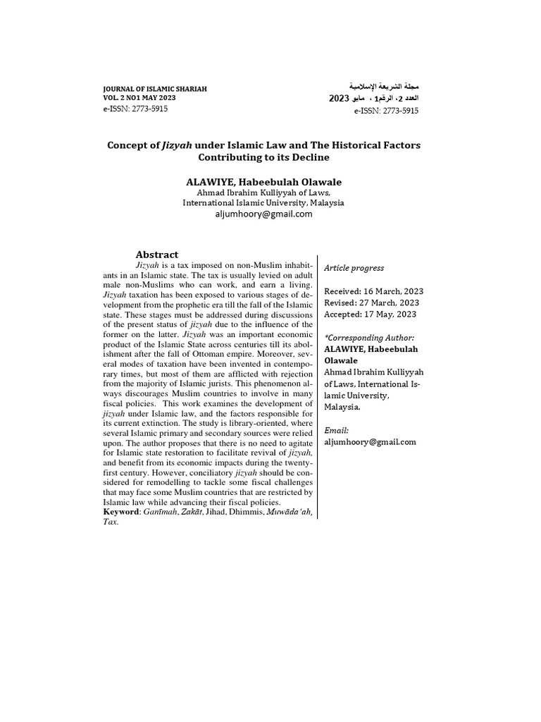 Concept of Jizyah Under Islamic Law and | PDF | Jihad | Sharia