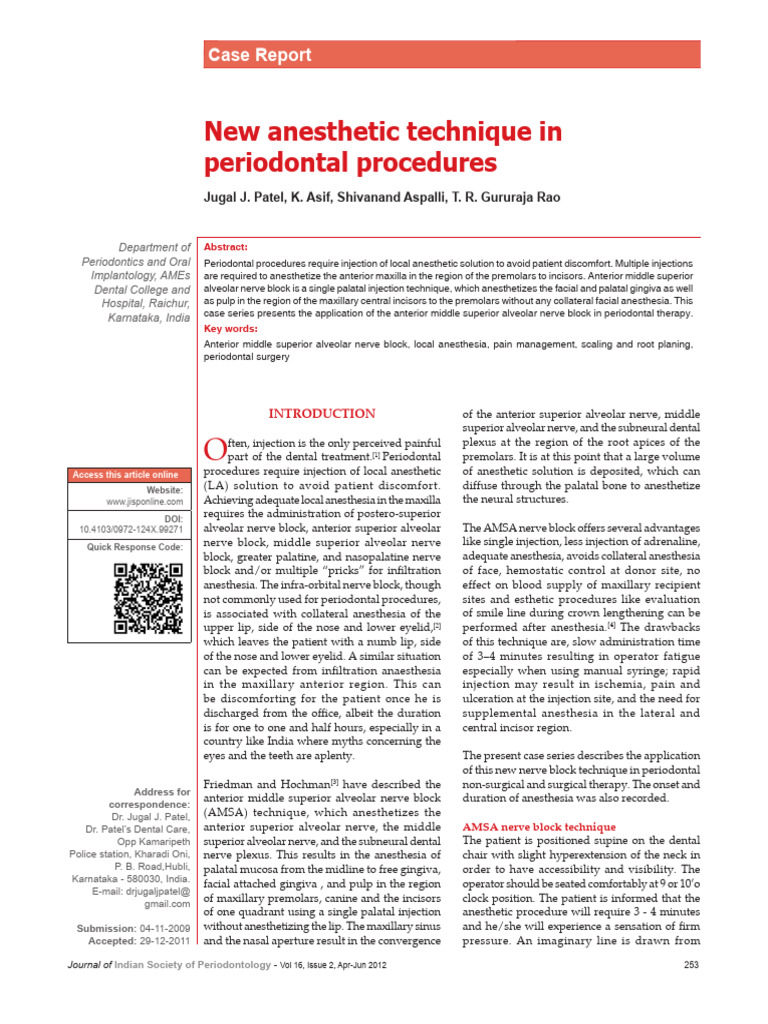 New Anesthetic Technique in Periodontal Procedures.20 | PDF ...
