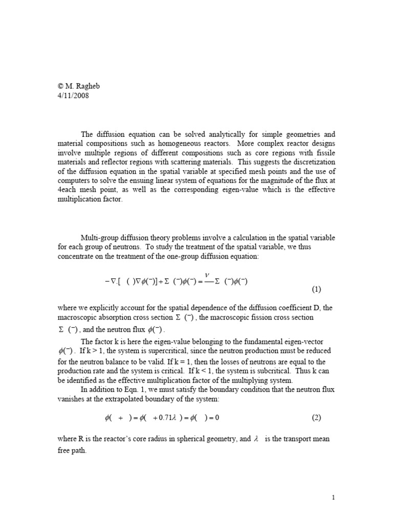 Diffusion Theory Numerical Methods | PDF | Equations | Nuclear Physics