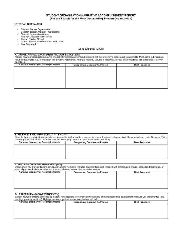 Student Organization Accomplishment Report | PDF | Governance | Leadership