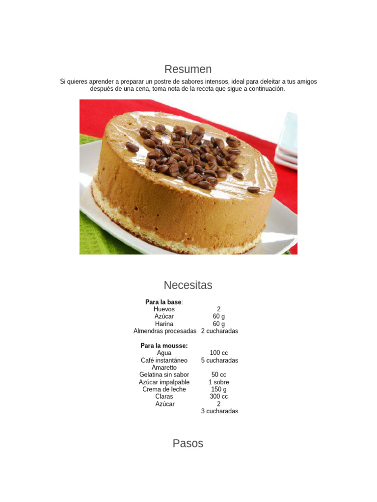 Postre Mousse de Café y Amaretto | PDF