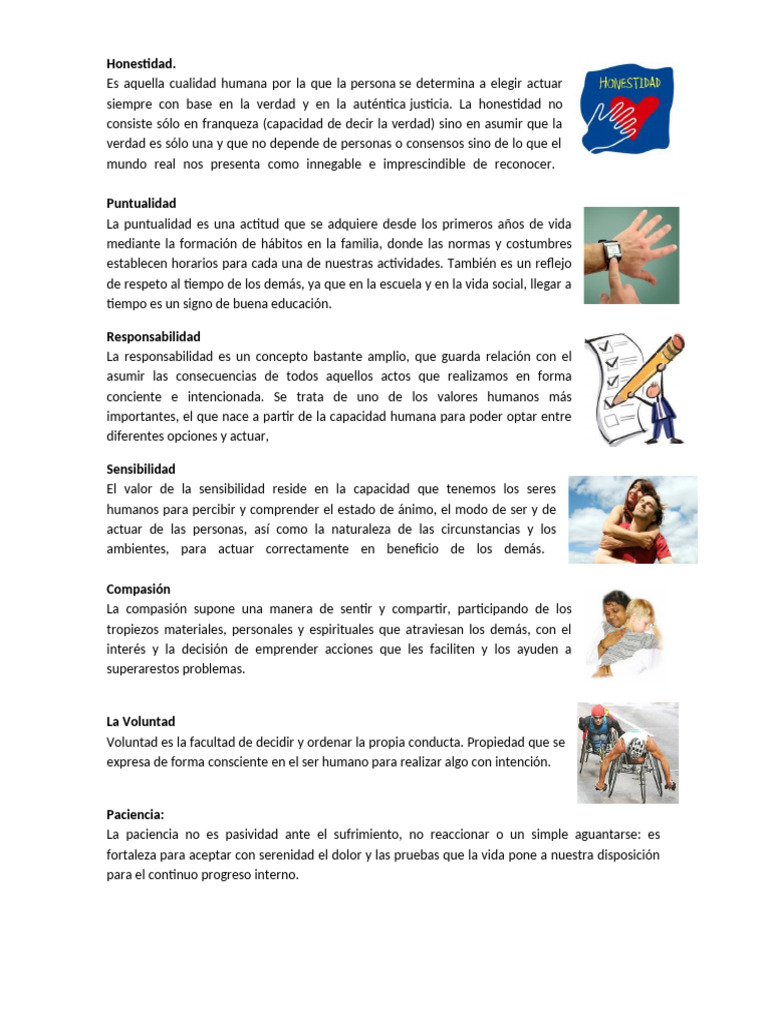 Valores Humanos Esenciales y su Importancia | PDF | Actitud (psicología ...