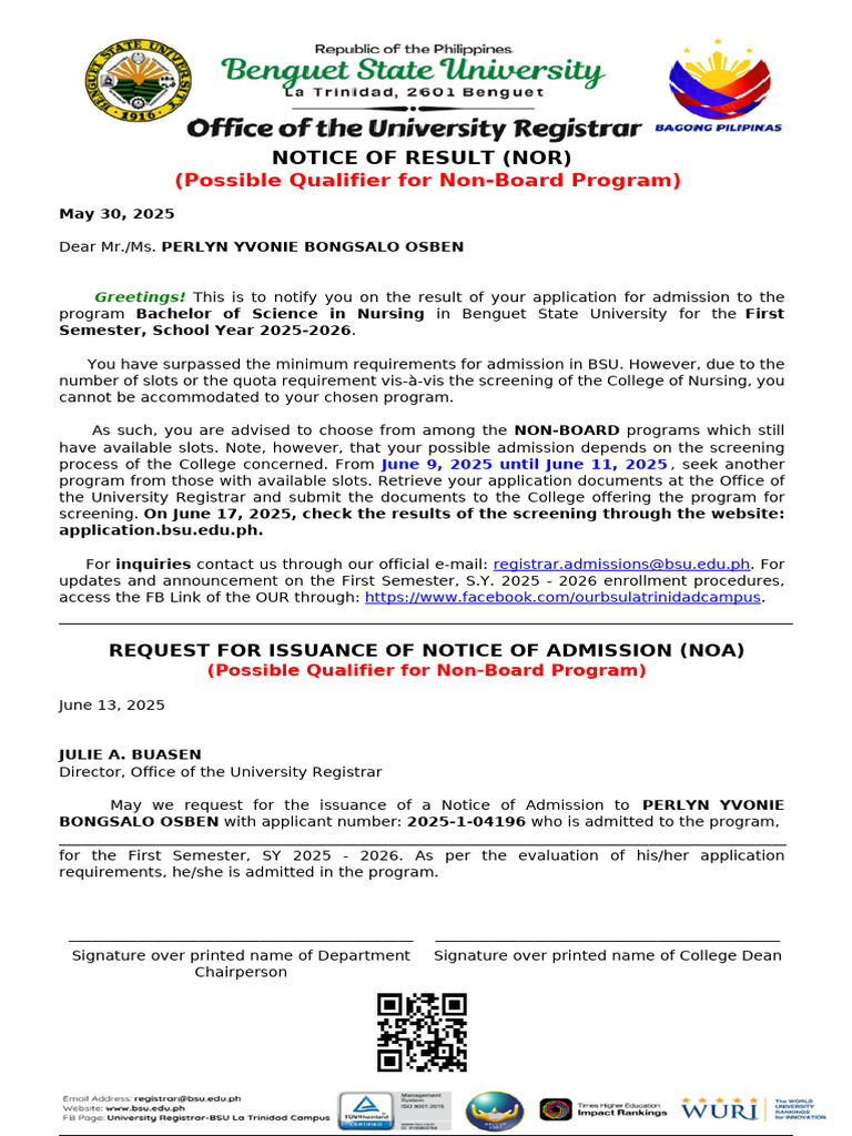 Perlyn Yvonie Bongsalo Osben - Notice | PDF