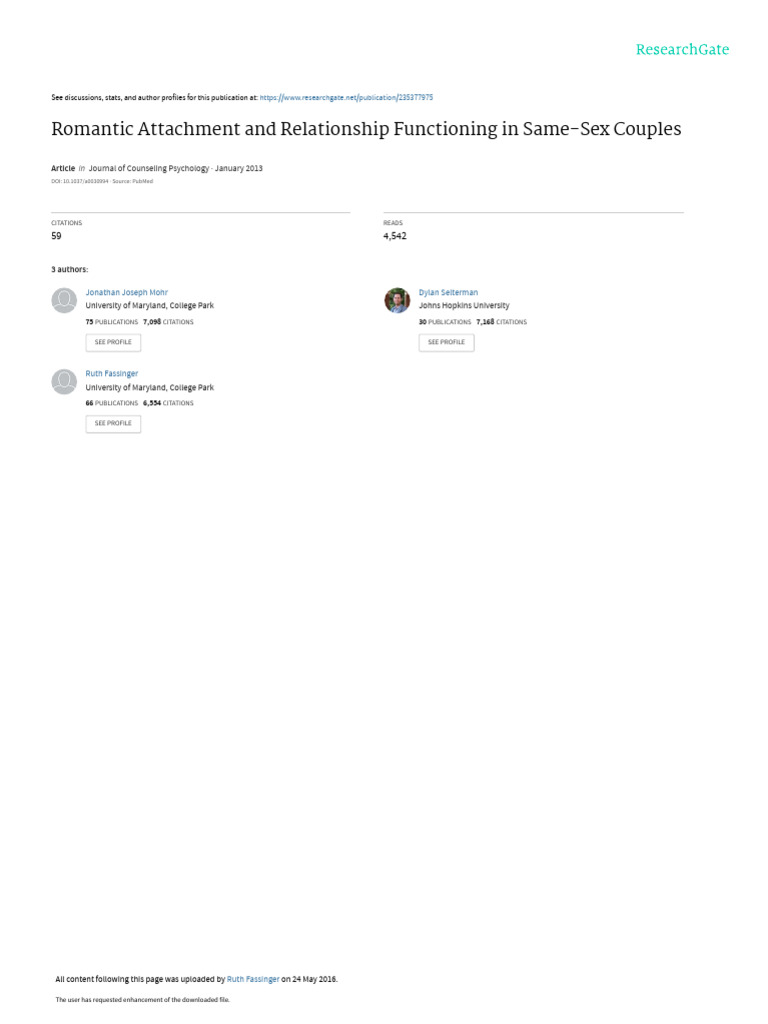 2013 Mohr Romantic Attachment | PDF | Attachment Theory | Intimate ...