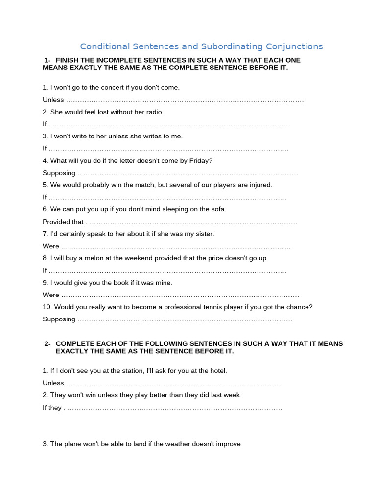 Conditionals and Subordinating Conjunctions | PDF