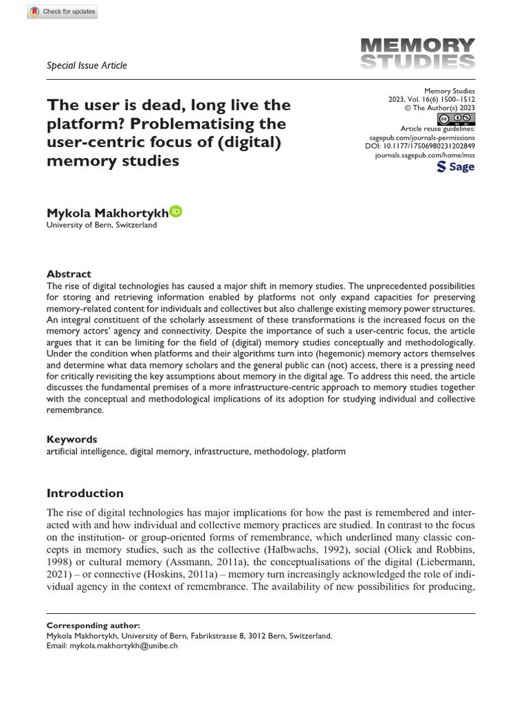 Makhortykh 2023 The User Is Dead Long Live The Platform Problematising ...