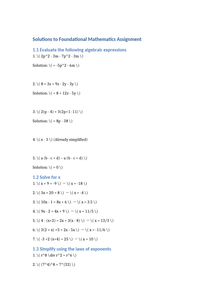 Foundational Mathematics Solutions | PDF