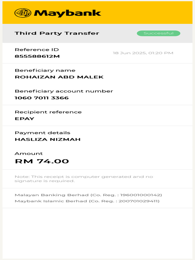 Third Party Transfer Third Party Transfer: RM 74.00 RM 74.00 | PDF