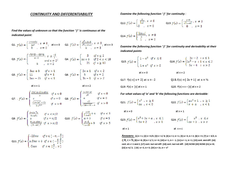 Class12-Maths-CONTINUITY AND DIFFERENTIABILITY | PDF