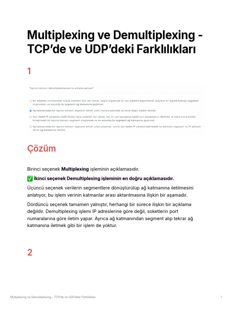 3.2. Multiplexing Ve Demultiplexing - TCP'de Ve UDP'Deki Farklılıkları | PDF