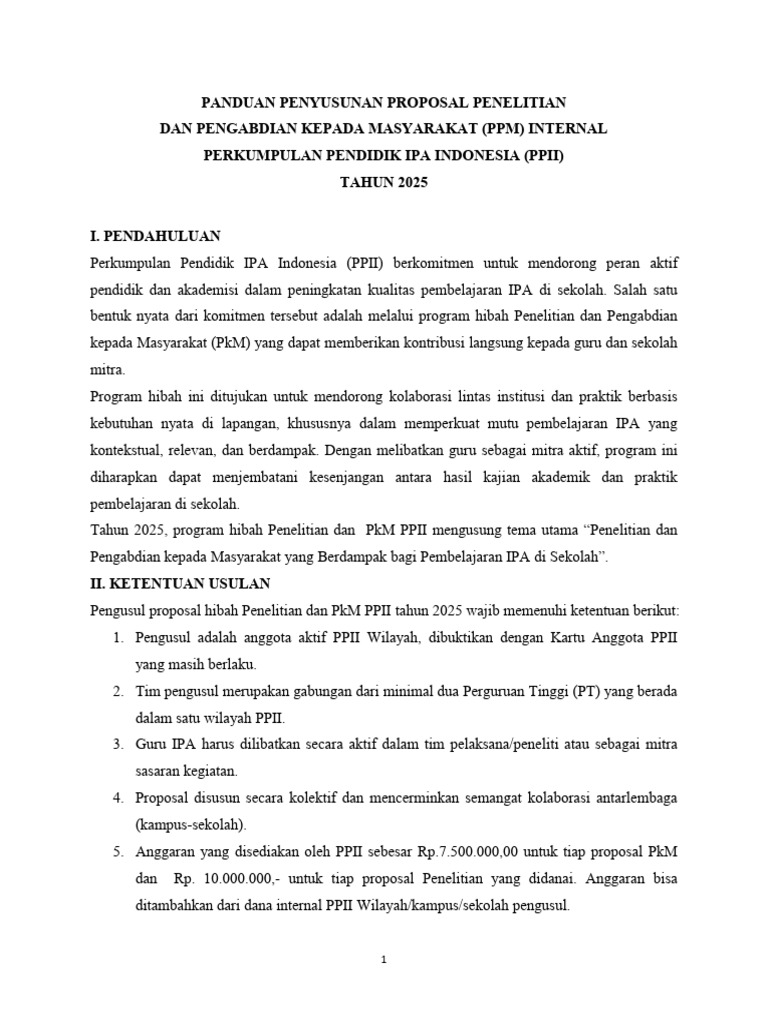 Panduan Penyusunan Proposal PPM Internal PPII Tahun 2025 | PDF