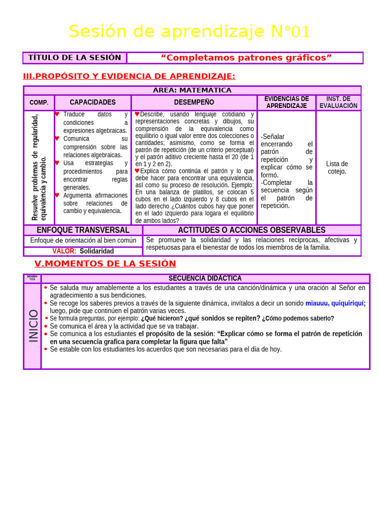 Sesion Completamos Patrones Graficos | PDF | Aprendizaje