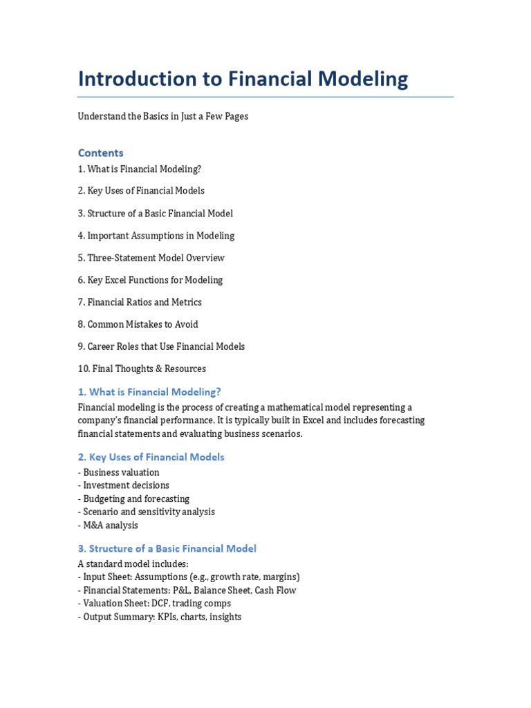 Introduction To Financial Modeling | PDF