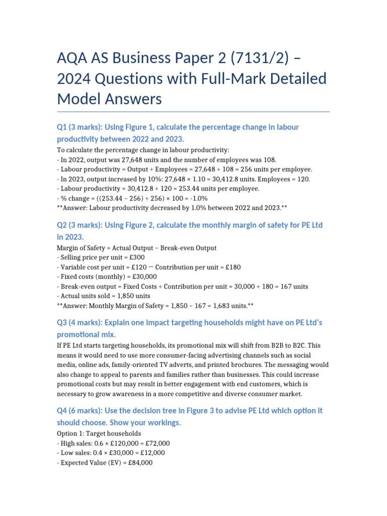 AQA AS Business Paper 2 Model Answers | PDF | Employment | Turnover ...