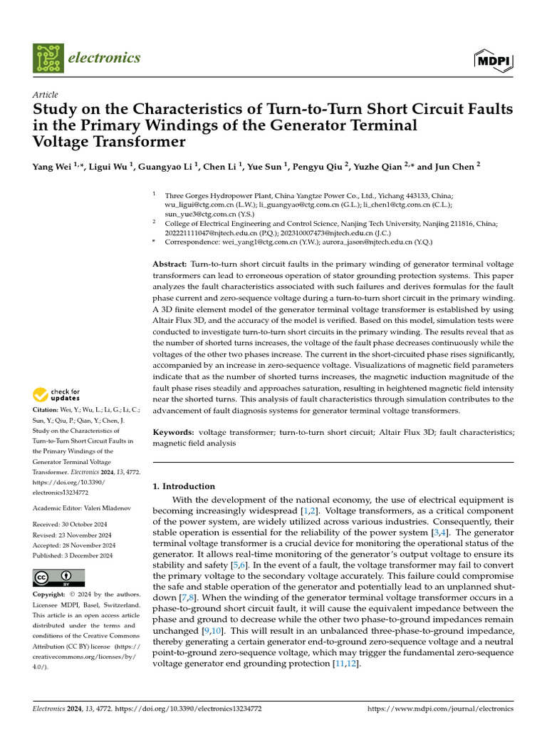 Turn-to-Turn Short Circuit Faults in Voltage Transformers | PDF ...