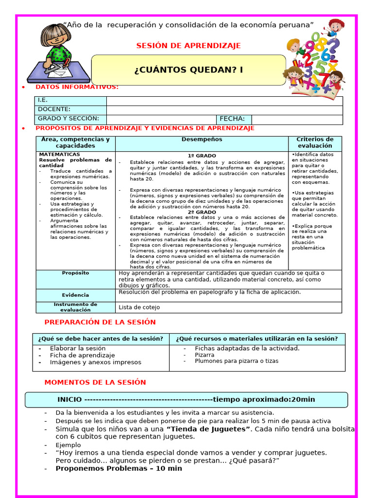 U4 S1 Sesion D2 Mat Cuantos Quedan 1 Sustraccion | PDF | Sustracción ...