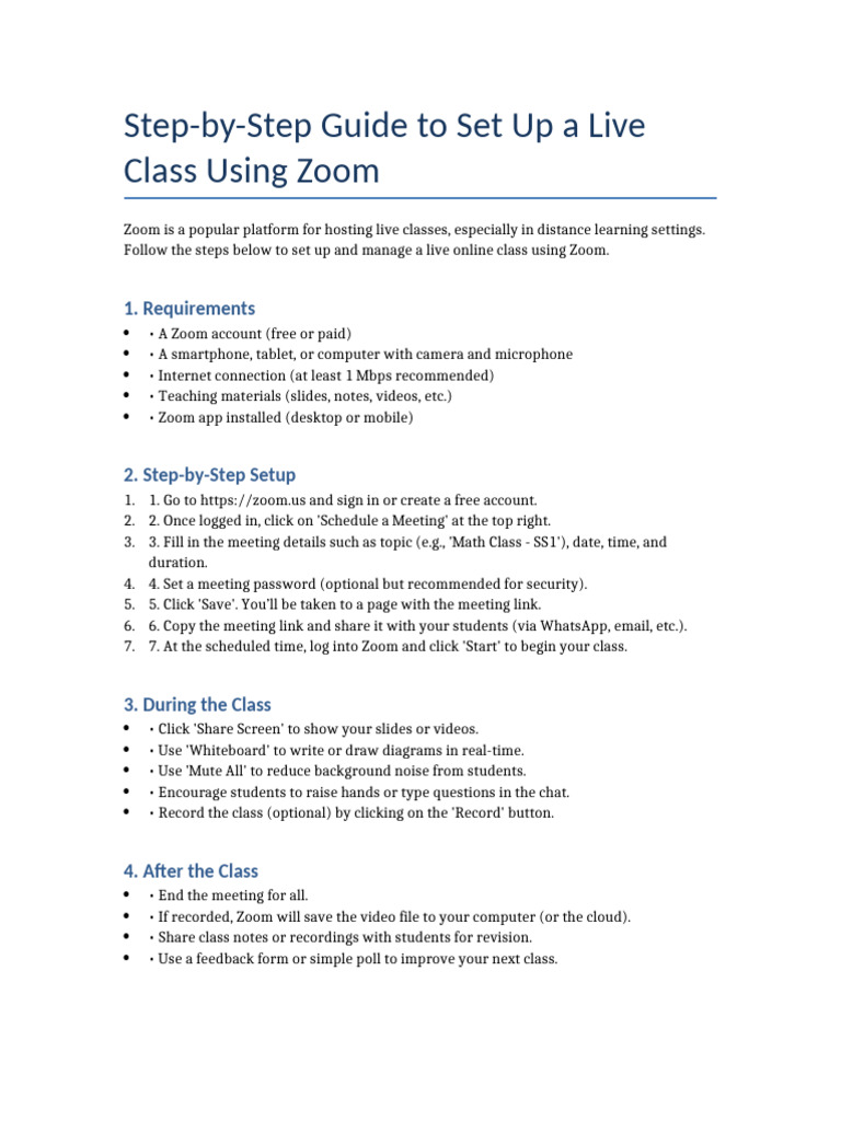 Zoom Live Class Setup Guide | PDF