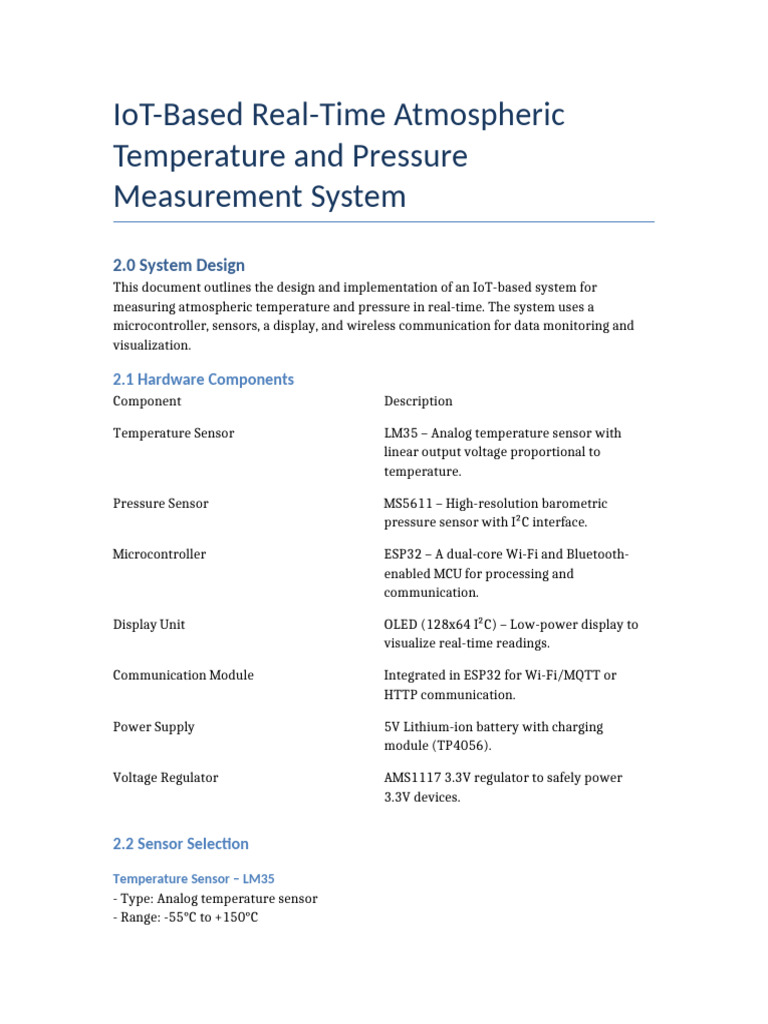 IoT Temp Pressure Design | PDF | Sensor | Microcontroller